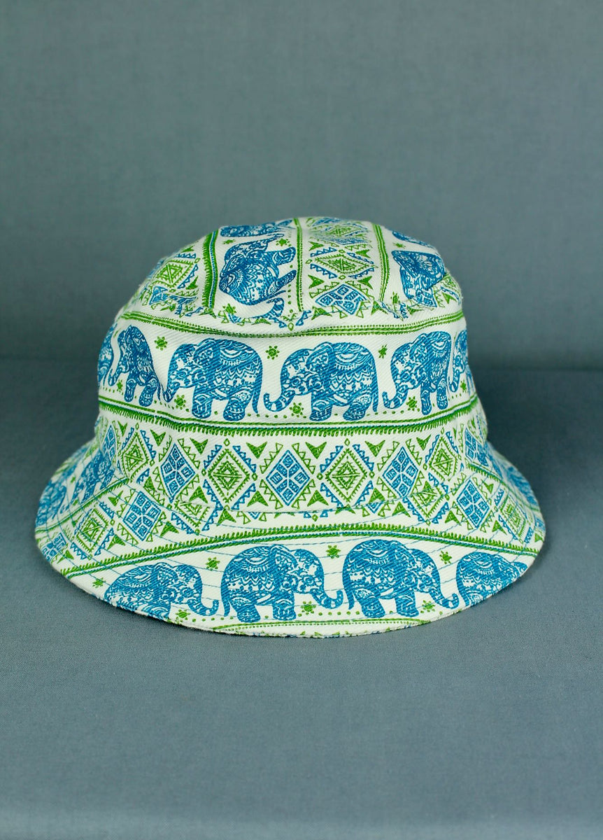 Elephant Bucket Hat - Green/Blue – Wildflower Clothing NZ