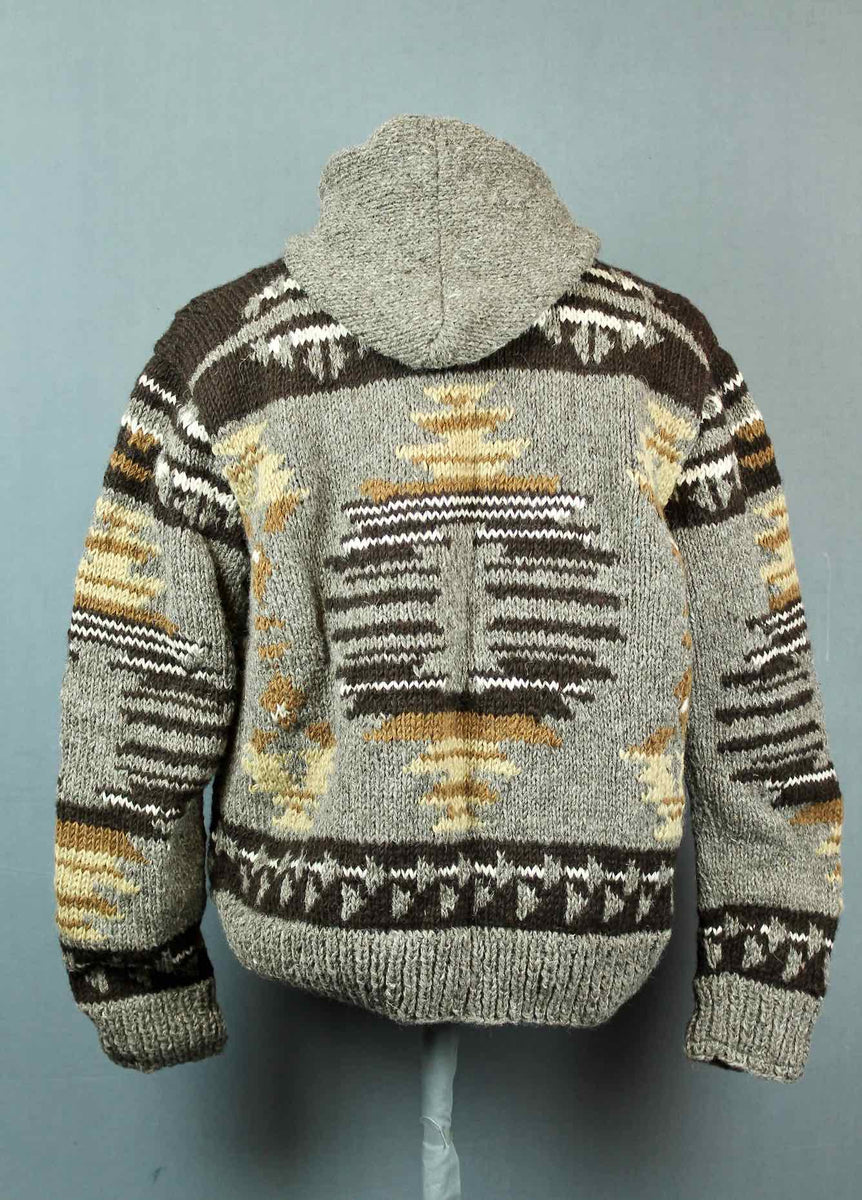 Hand Knitted Wool Jacket - Grey Brown Tan – Wildflower Clothing NZ